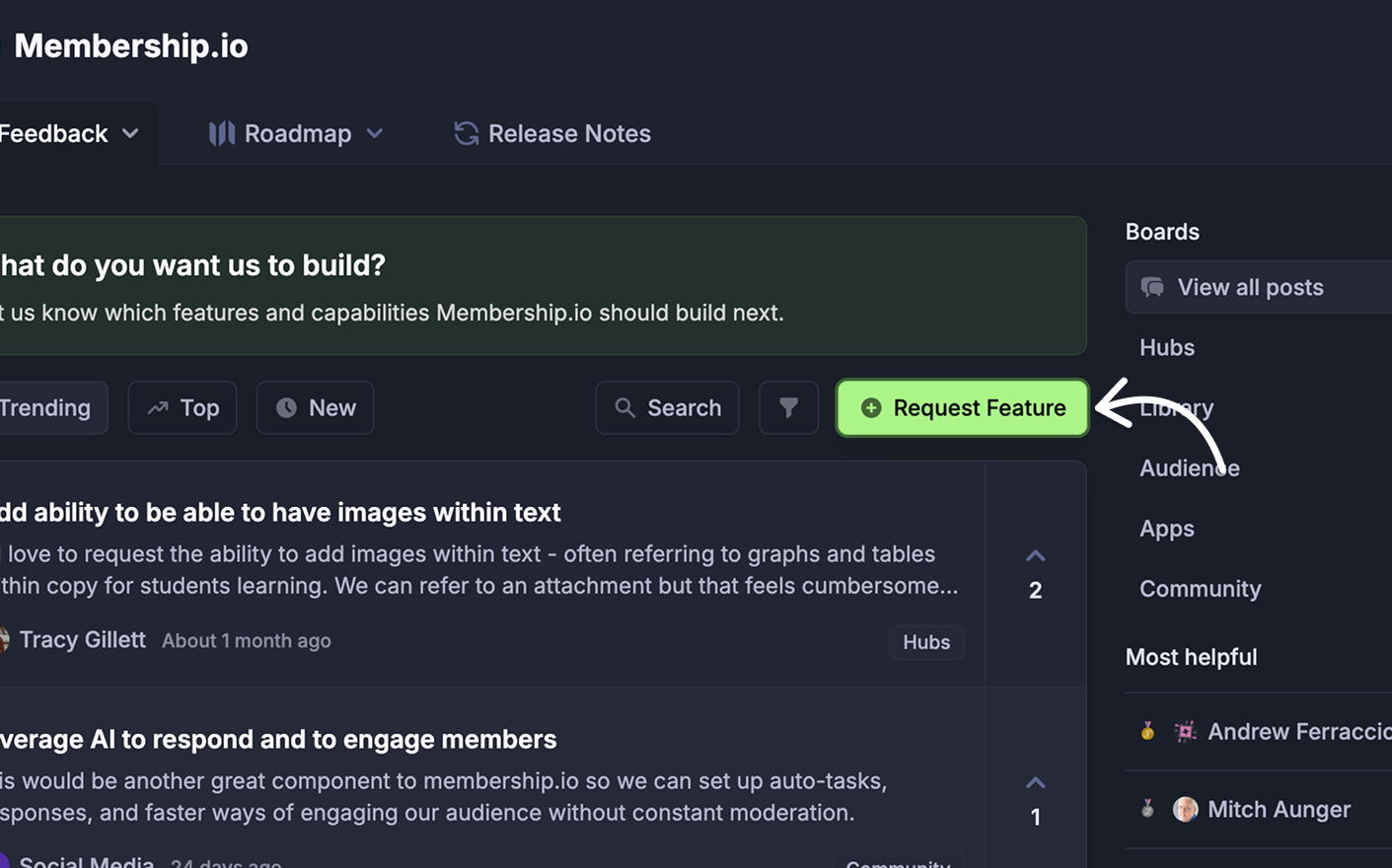 Use the Membership.io Feedback Portal